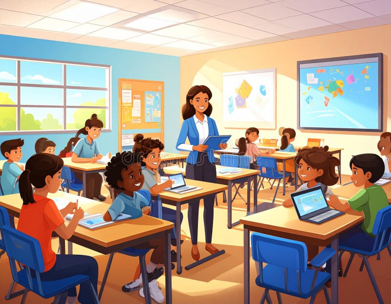 Students and a Teacher at Classroom Using Tablets and Other Tech Tools ...