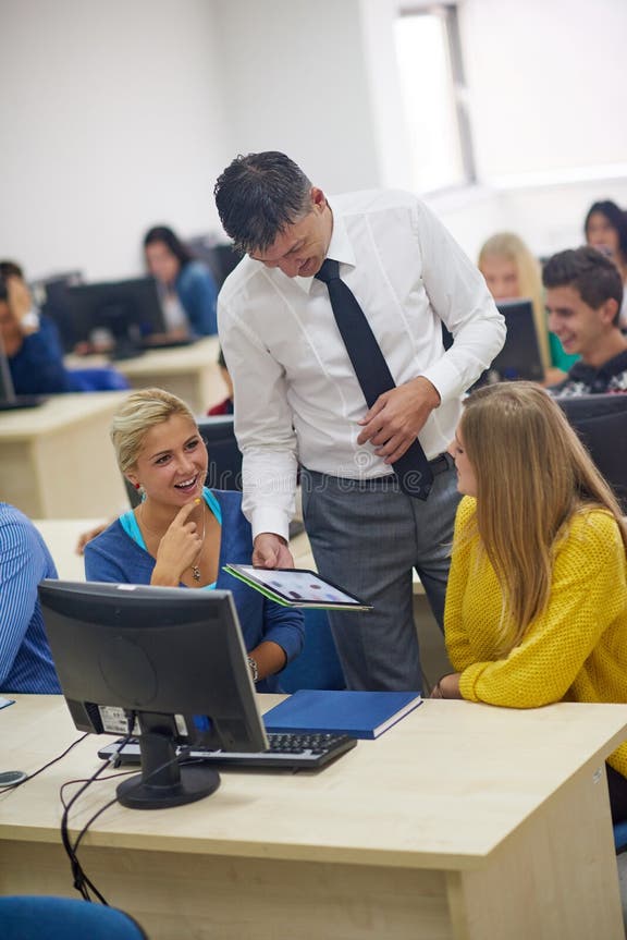 Students with Teacher in Computer Lab Classrom Stock Image - Image of ...