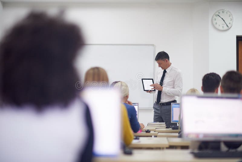 Students with Teacher in Computer Lab Classrom Stock Image - Image of ...