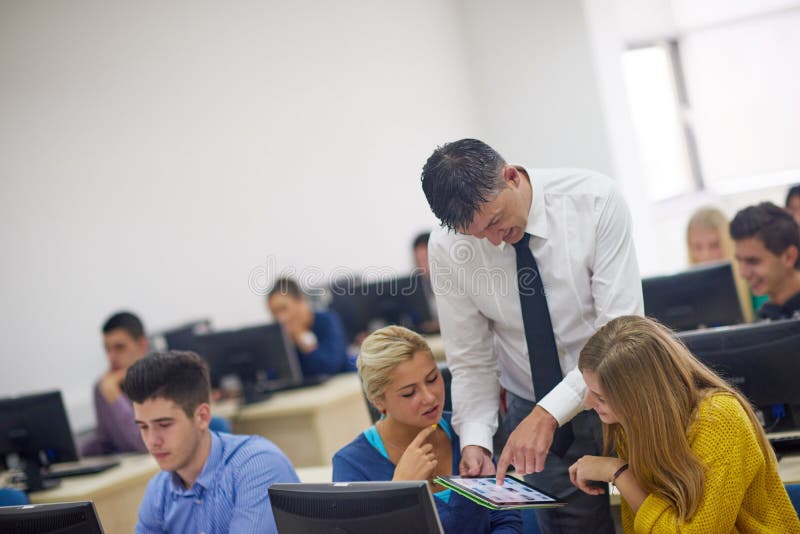 Students with Teacher in Computer Lab Classrom Stock Photo - Image of ...