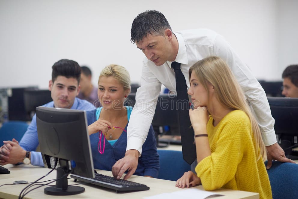 Students with Teacher in Computer Lab Classrom Stock Image - Image of ...