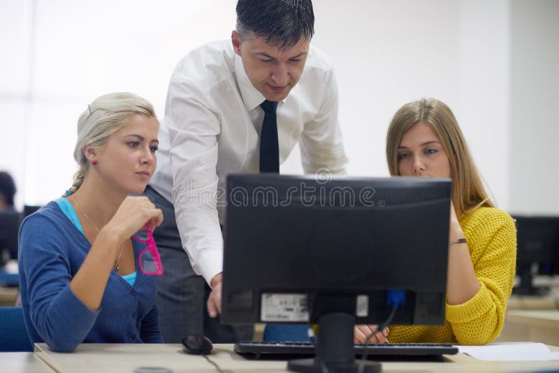 Students with Teacher in Computer Lab Classrom Stock Photo - Image of ...