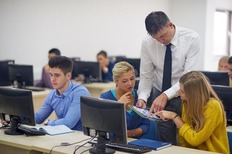 Students with Teacher in Computer Lab Classrom Stock Image - Image of ...