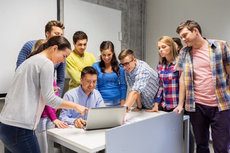 Students and Teacher with Laptop at School Stock Photo - Image of ...