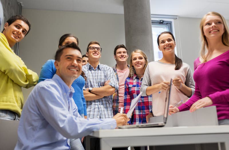 Group of Smiling Students and Teacher in Classroom Stock Image - Image ...