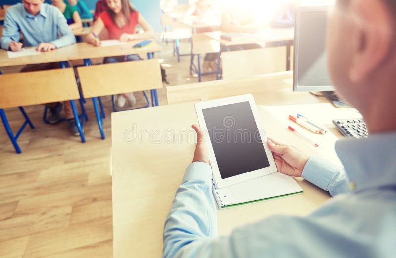 Students and Teacher with Tablet Pc at School Stock Image - Image of ...