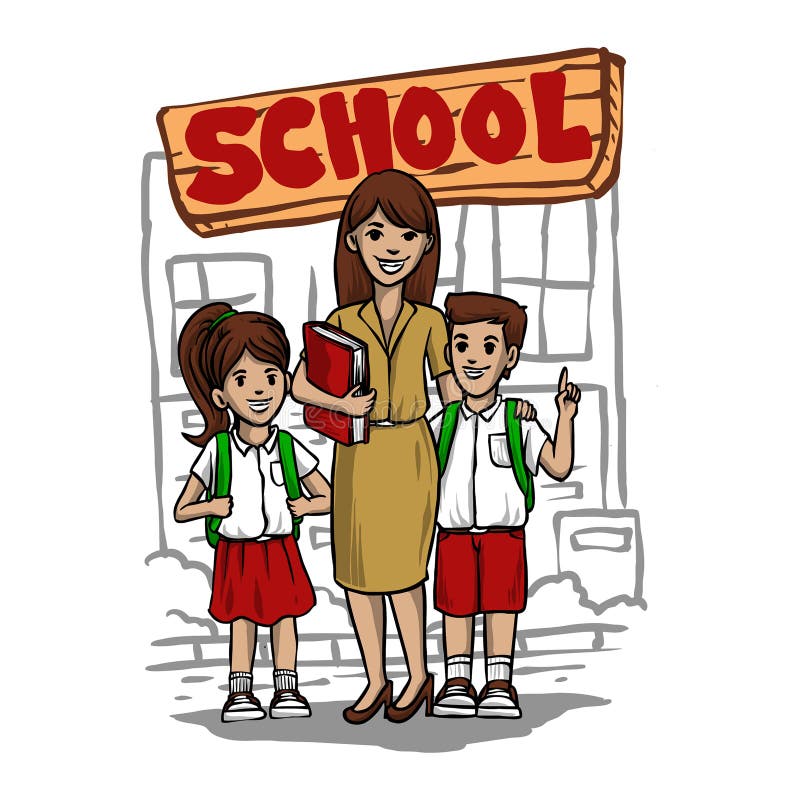 Students and Teacher Vector Illustration Stock Illustration ...