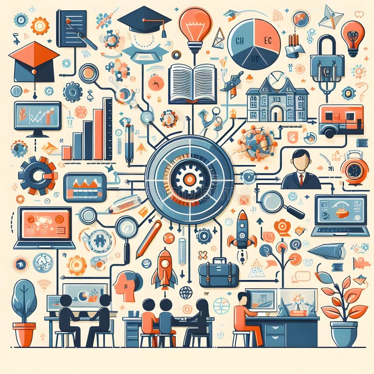 Students and Teachers Learning and Connecting with Educational Resources Stock Illustration ...