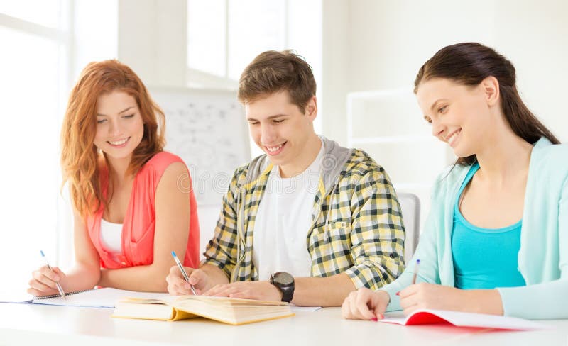 Students with Textbooks and Books at School Stock Image - Image of ...