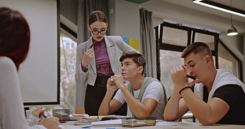 Students and Their Professor Study Together after Class. they Work ...