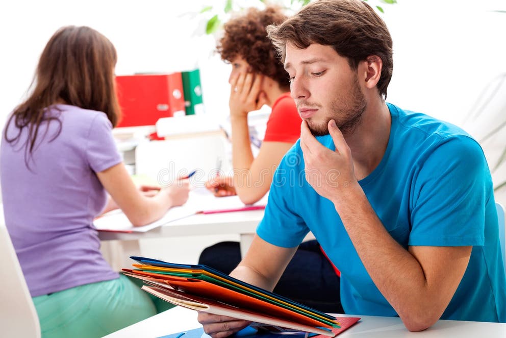 Students Thinking about Difficult Exercise Stock Image - Image of ...