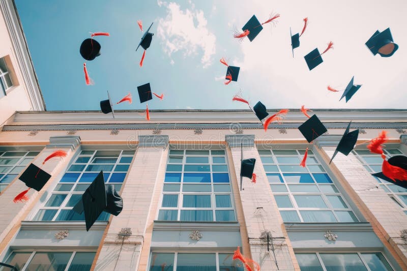 Students Throwing Graduation Hats in the Air Celebrating, Graduation ...