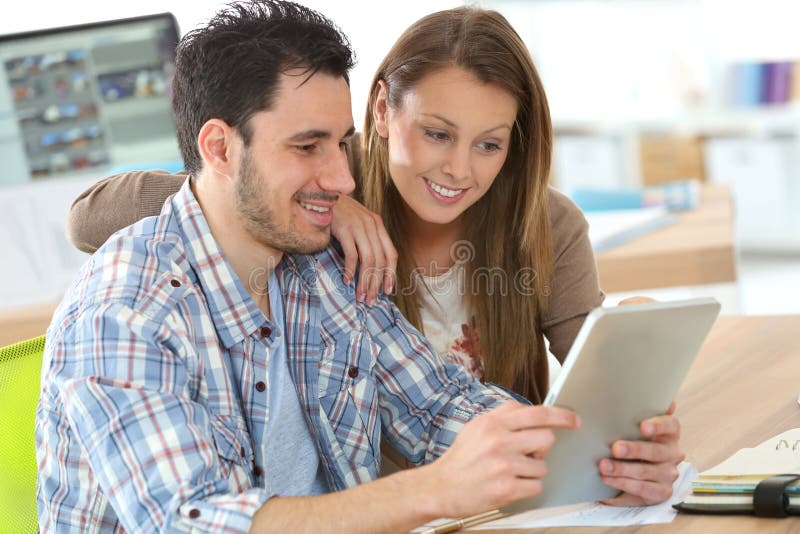 Students in Training Class Using Tablet Stock Image - Image of ...