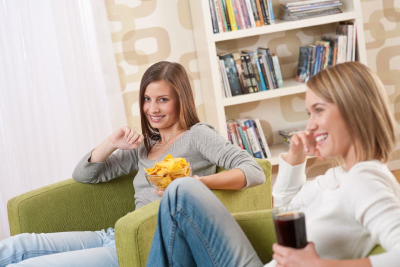 Students - Two Female Teenager Watching Television Stock Image - Image ...