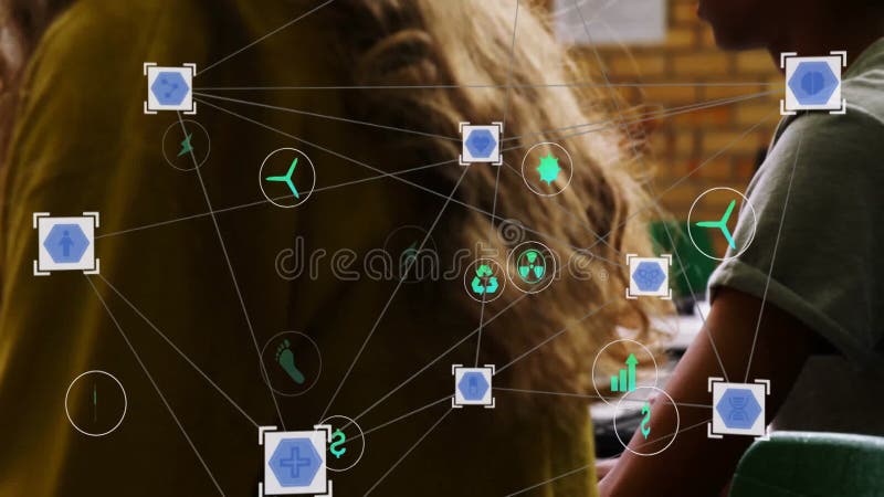 Students Typing Keyboards in Computer Lab, Generating Animated Data ...