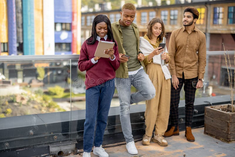 Students Use Digital Devices at University Campus Stock Image - Image ...