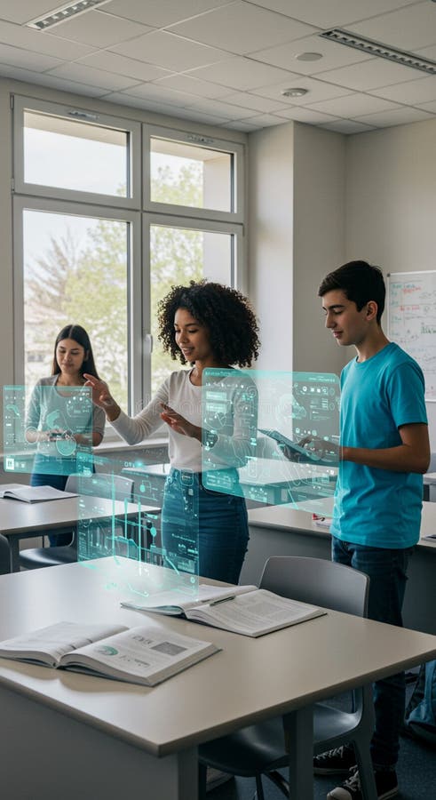 Students Using Augmented Reality in Classroom Stock Illustration ...