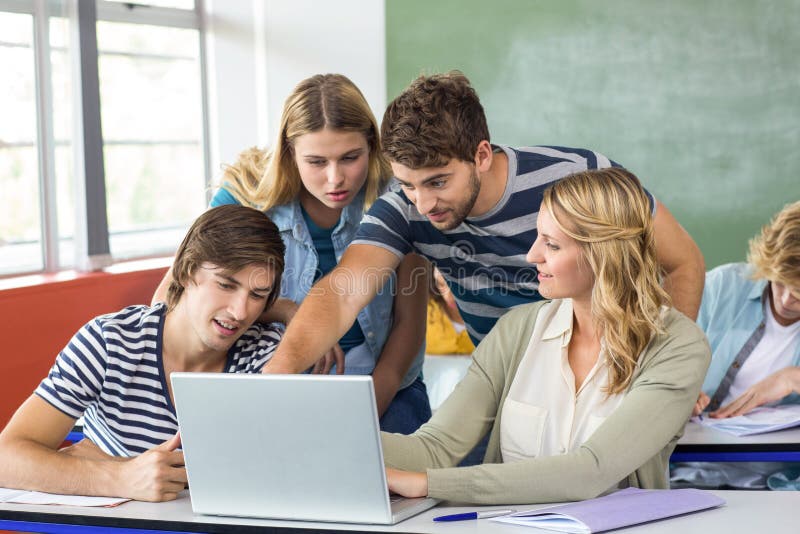 Students Using Laptop in Classroom Stock Photo - Image of lesson, five ...