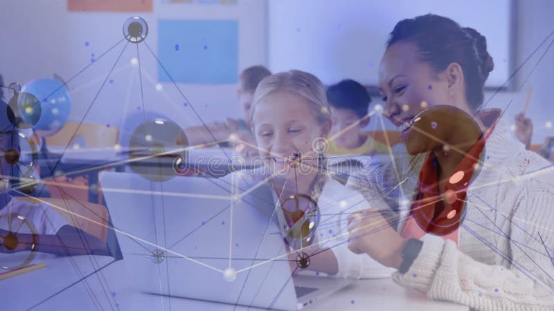 Students Using Laptop in Classroom with Network Connections Animation ...