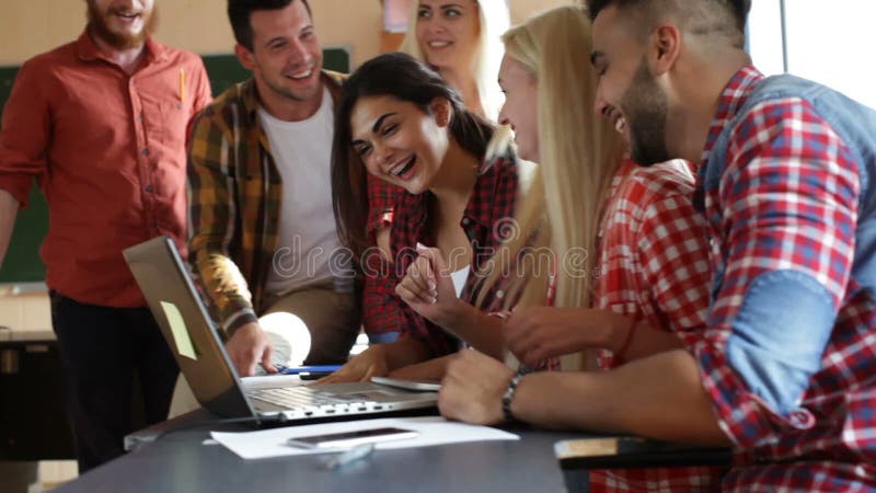 Students Using Laptop Computer People Group Smile Looking To Screen ...