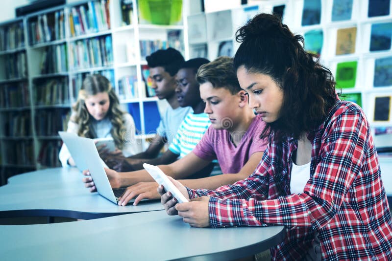Students Using Laptop, Digital Tablet Stock Image - Image of friendship ...