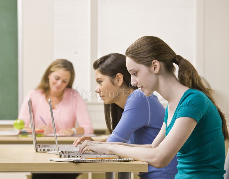 Students Using Laptops in Classroom Stock Image - Image of teenager ...