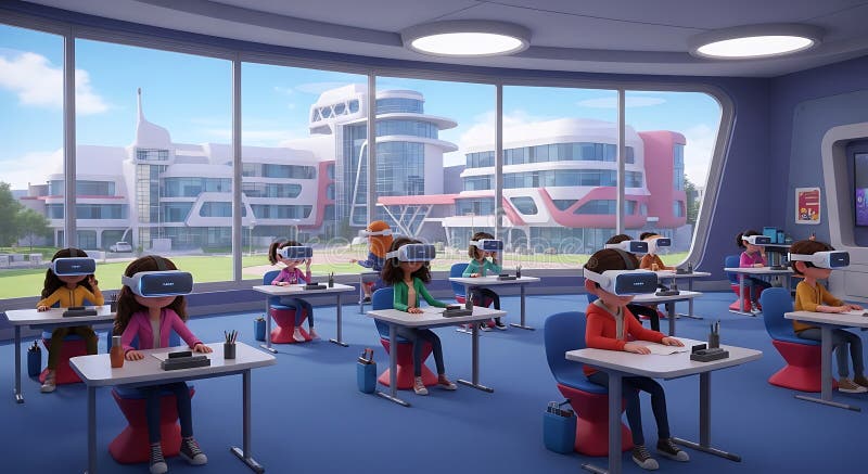 Future Classroom VR Learning Stock Illustration - Illustration of ...