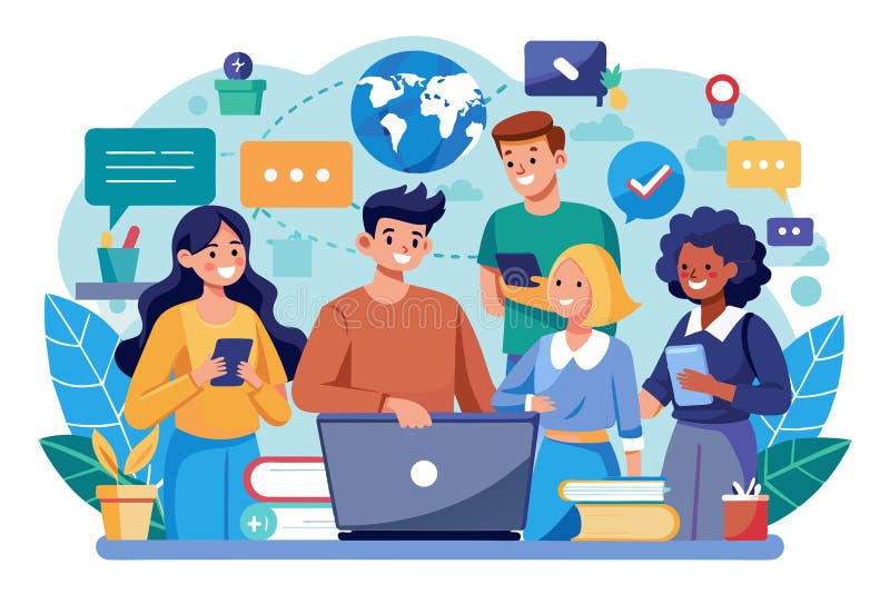 Students of Various Backgrounds Collaborate with Technology, Sharing ...