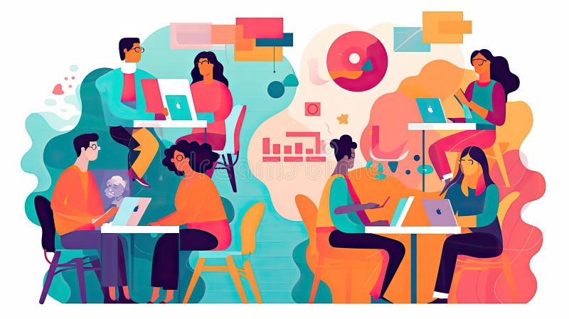 Students in a Virtual Class Flat Illustration - Generative AI. Stock Illustration - Illustration ...