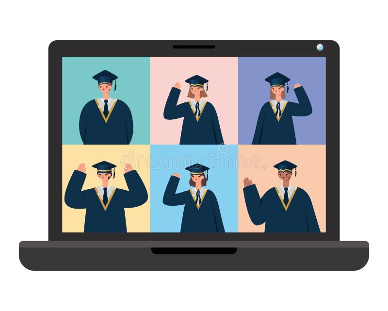 Students on Virtual Graduation Stock Vector - Illustration of isolated ...