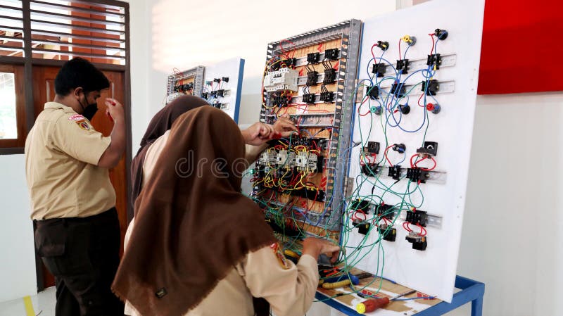 Students in Vocational Schools are Practicing Electrical Installation ...