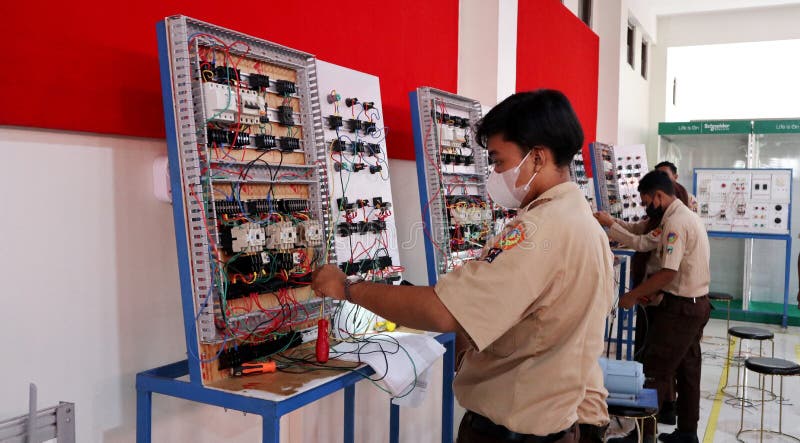Students in Vocational Schools are Practicing Electrical Installation ...