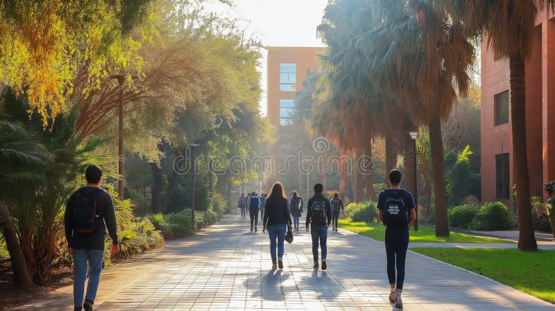 Students Walk Along a Sunlit University Campus Path Stock Photo - Image ...