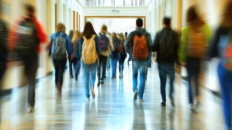 Students Walking in a Blurred Hallway Stock Illustration - Illustration ...