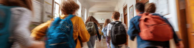 Students Walking through a Busy School Hallway during the Afternoon ...