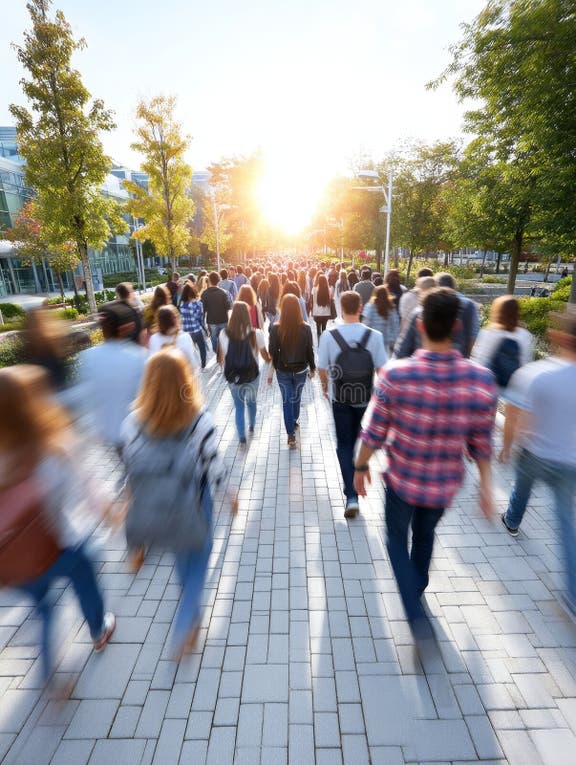 Students Walking College Campus Path a Crowd of Students Walking on a ...