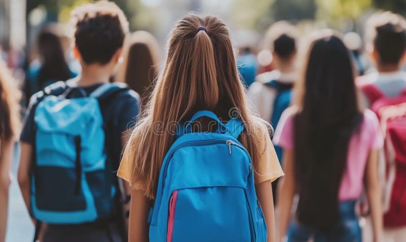 Students Walking School Backpacks Urban Setting Stock Photos - Free ...