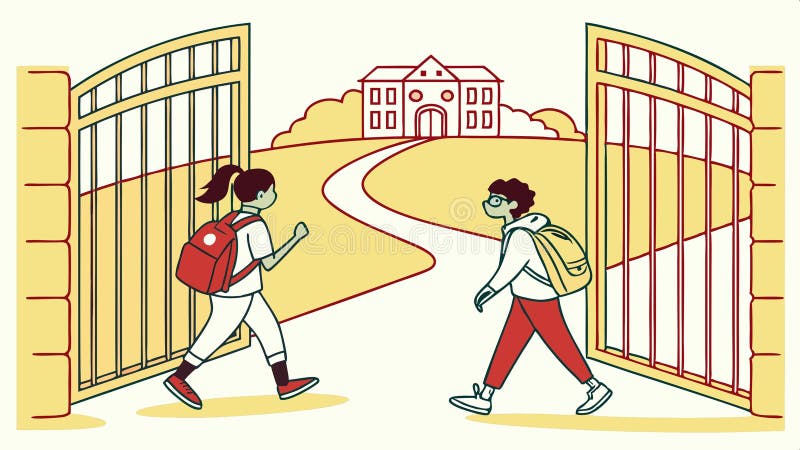Students Walking through School Gates Education Learning Journey Campus ...
