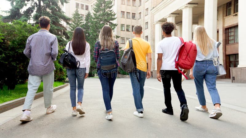 Students Walking Together Outdoors after Studies in Campus Stock Image ...