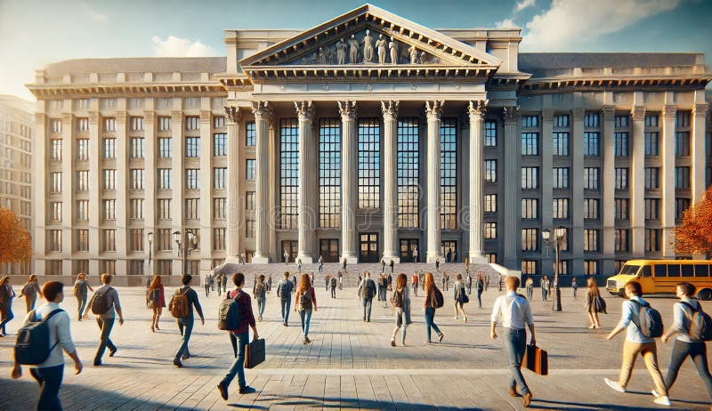 Students Walking into University Building Stock Illustration ...