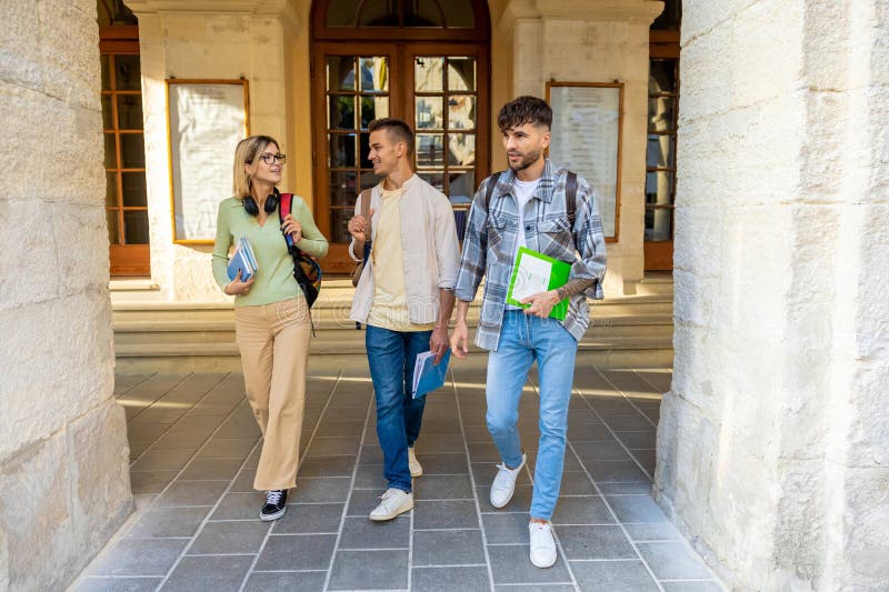 Back View of Students Walking in University Campus Stock Image - Image ...