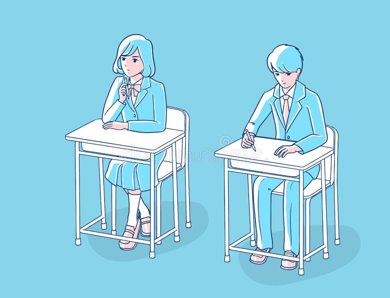 Students Wearing a School Uniform Taking Classes at School Stock Vector ...