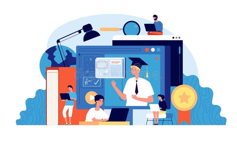 Students Webinar. Computer School, Digital Seminar. People Group Online ...