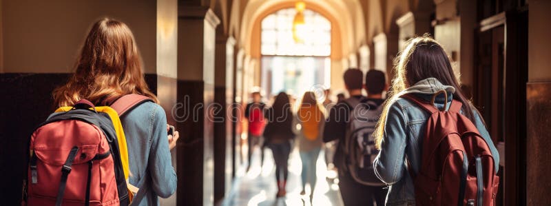 Students Who are Walking in a School Corridor Stock Illustration ...
