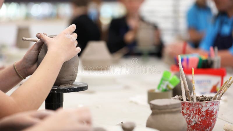 Visual Art Education Classroom Series. Blurred Students Drawing ...