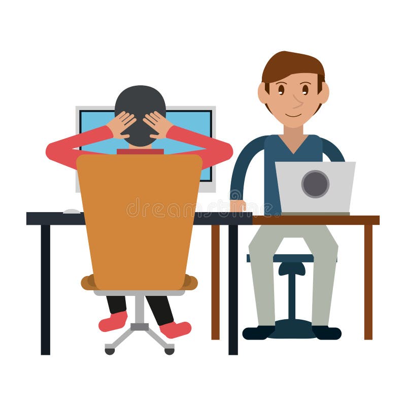 Students Working with Computer Stock Vector - Illustration of indoors ...