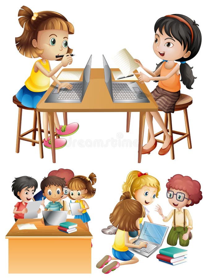 Students Working On Computer Stock Vector - Illustration of path ...