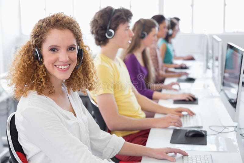 Students Working in Computer Room Stock Image - Image of fashionable ...