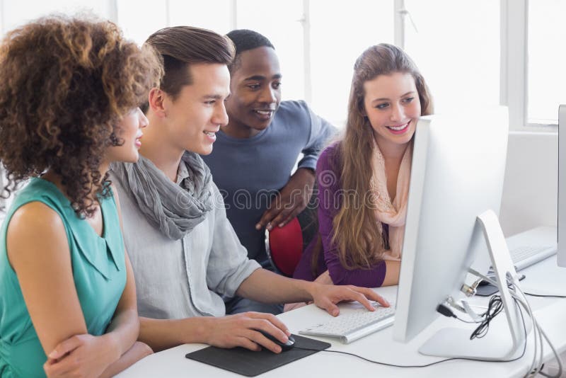 Students Working in Computer Room Stock Image - Image of cheerful ...