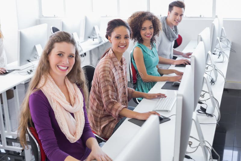 Students Working in Computer Room Stock Photo - Image of girl, room ...
